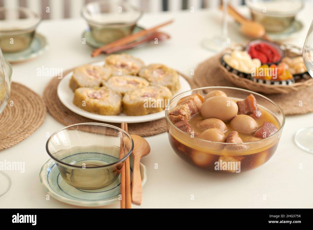 Bowl of traditional Vietnamese braised pork with eggs served for Tet ...