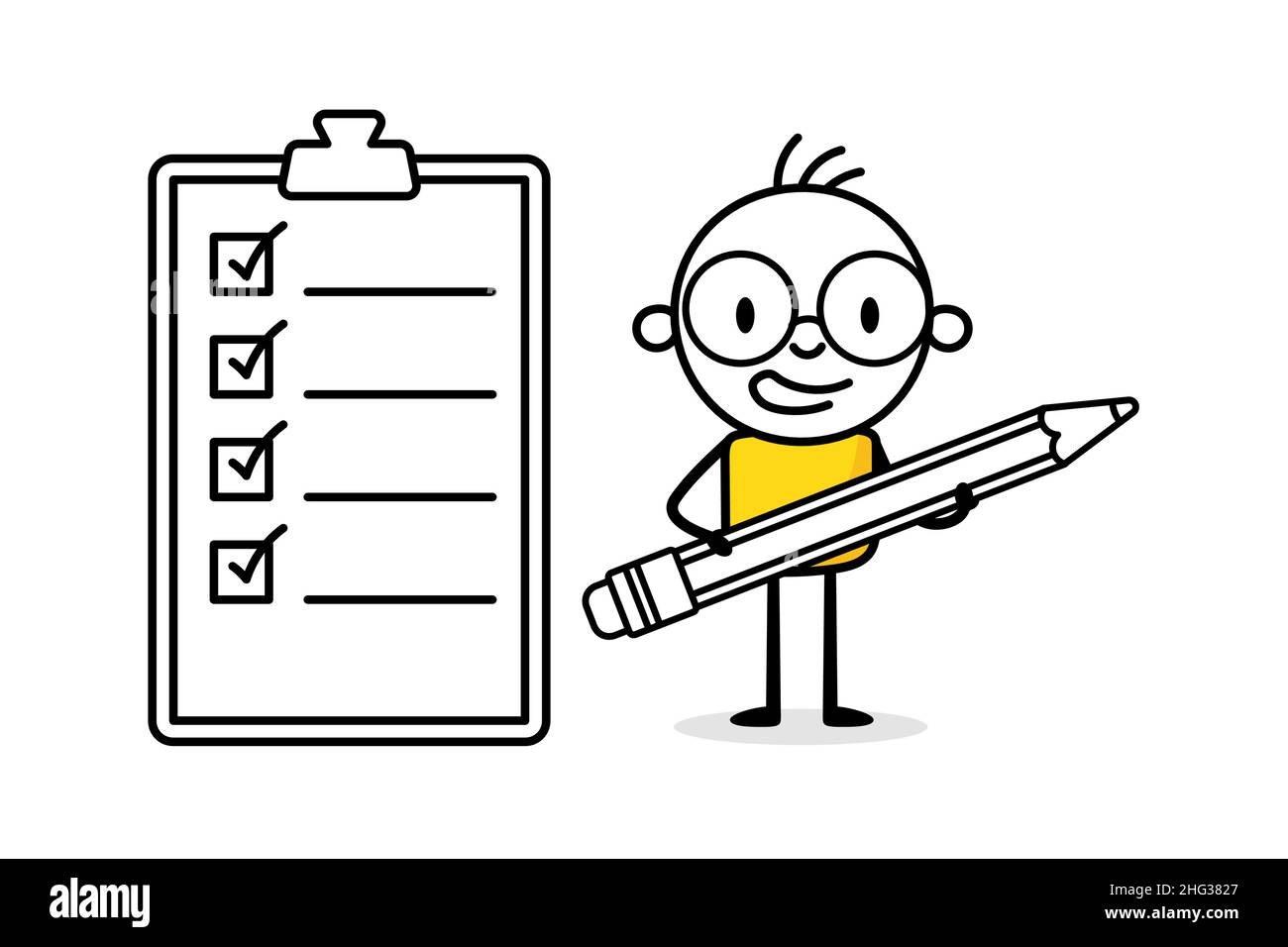 Businessman with a pencil checking a checkinglist. Hand drawn doodle ...