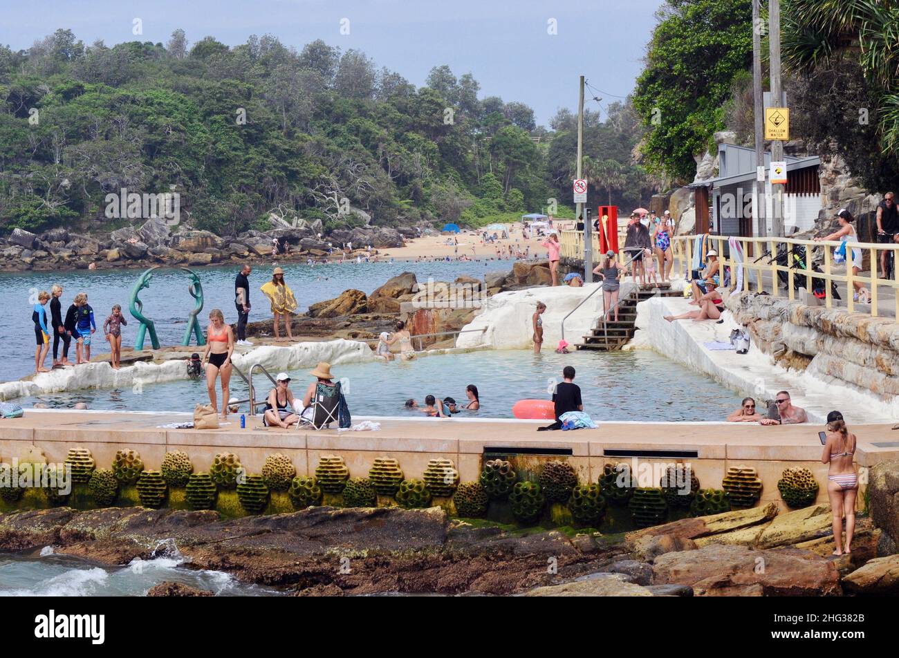 People swimming in a rock pool near Shelly beach in Sydney Stock Photo ...