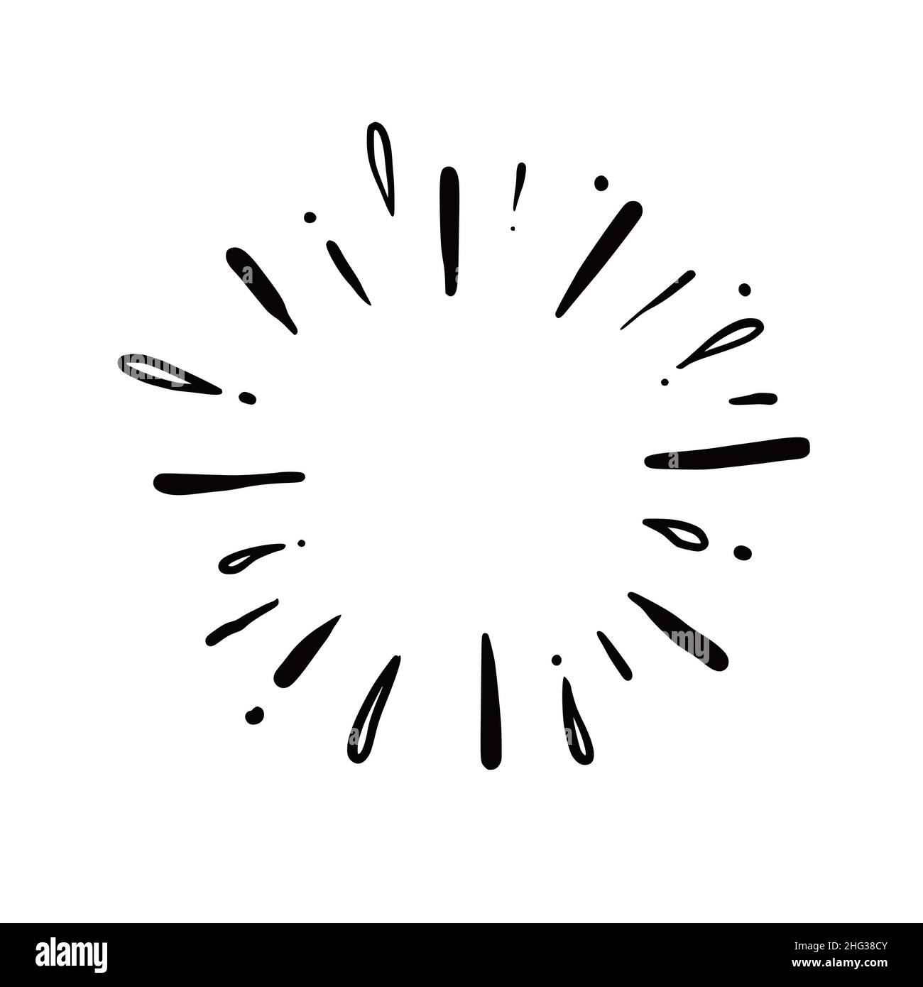 Hand drawn sunburst shine ray and sparkle element. Doodle sketch style ...