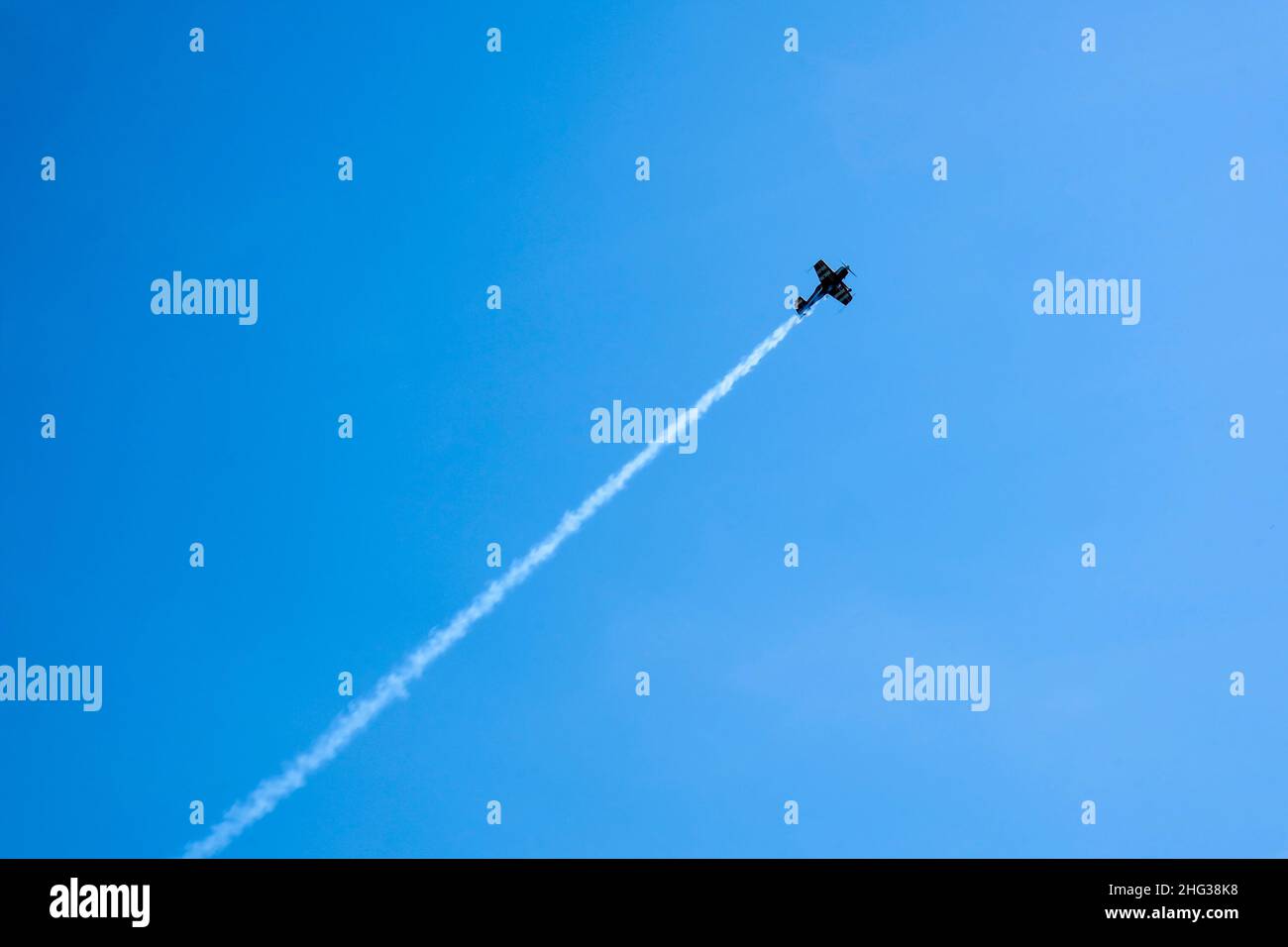 Overhead flying aircraft. Aircraft in formation during an aerobatics ...