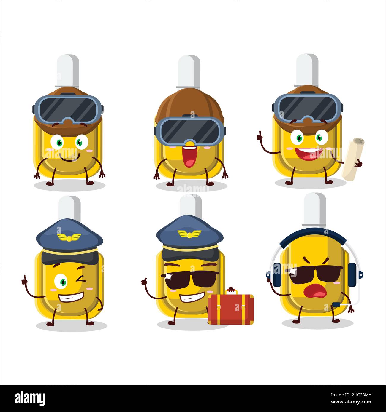 Pilot cartoon mascot yellow correction pen with glasses. Vector ...