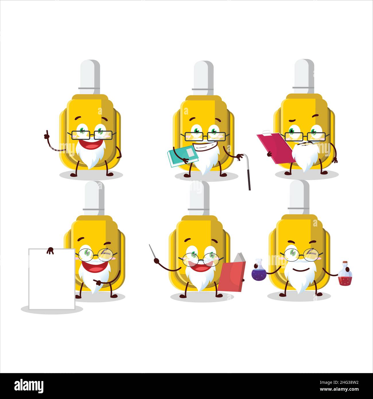 Professor yellow correction pen academic cartoon character working on ...