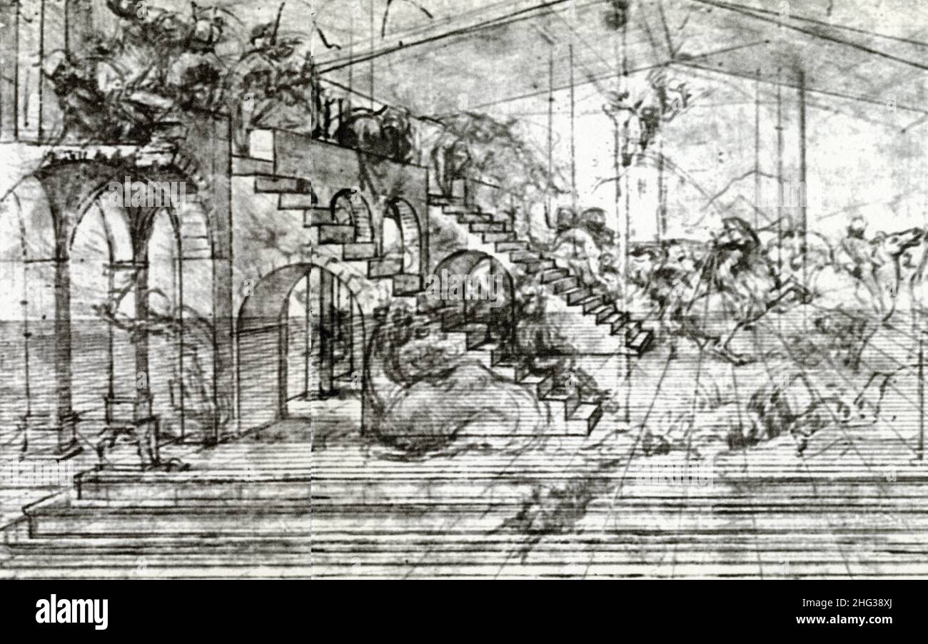 Leonardo da Vinci. Study of perspective for the Adoration of the Magi ...