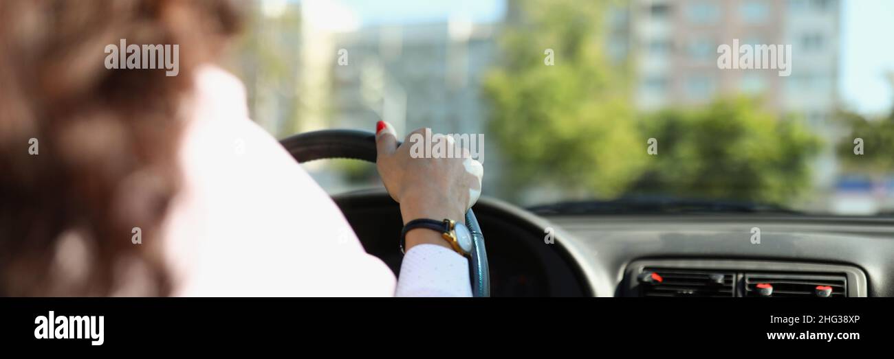 Beautiful brunette lady drive Stock Photo - Alamy