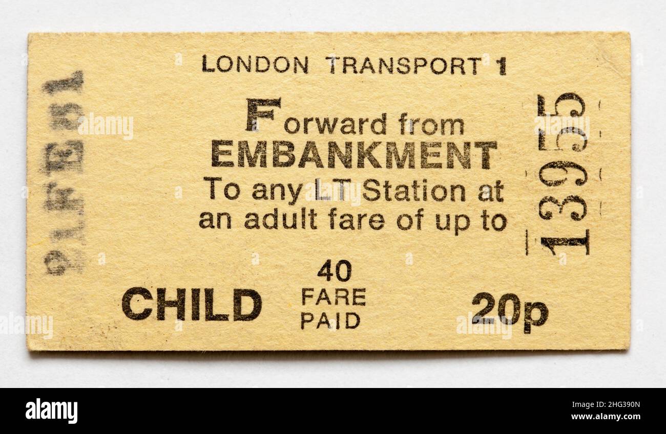 Old 1980s London Transport Railway Train Ticket from Embankment Station ...