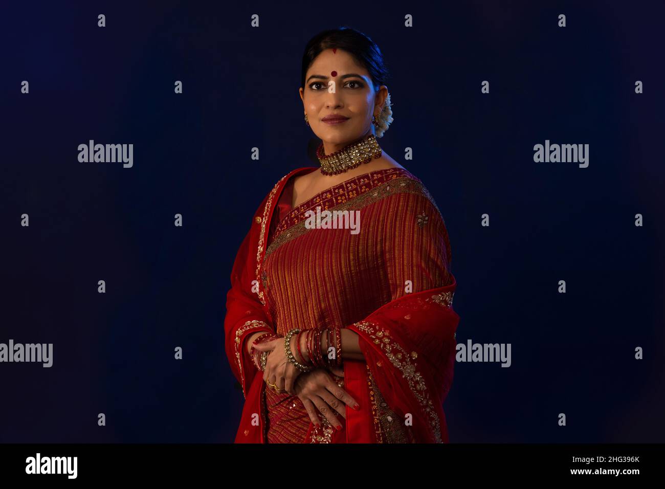 An Indian woman in traditional cloth on the occasion of Karva Chauth ...