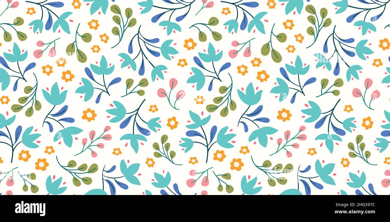 Flower pattern background border. Spring floral vector seamless repeat ...