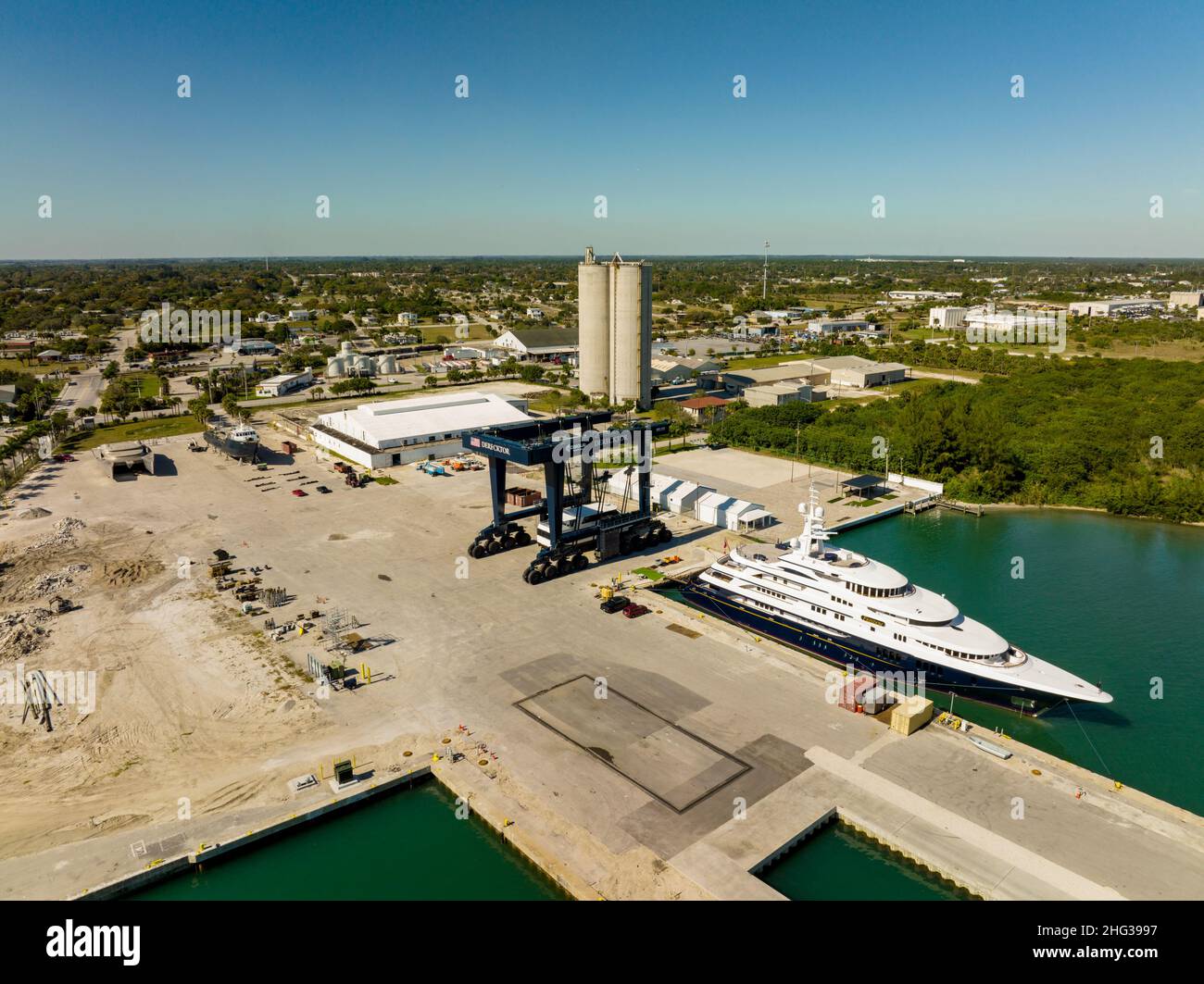 Luxury yacht being worked on at Ft Pierce Yacht Ship refit facility ...
