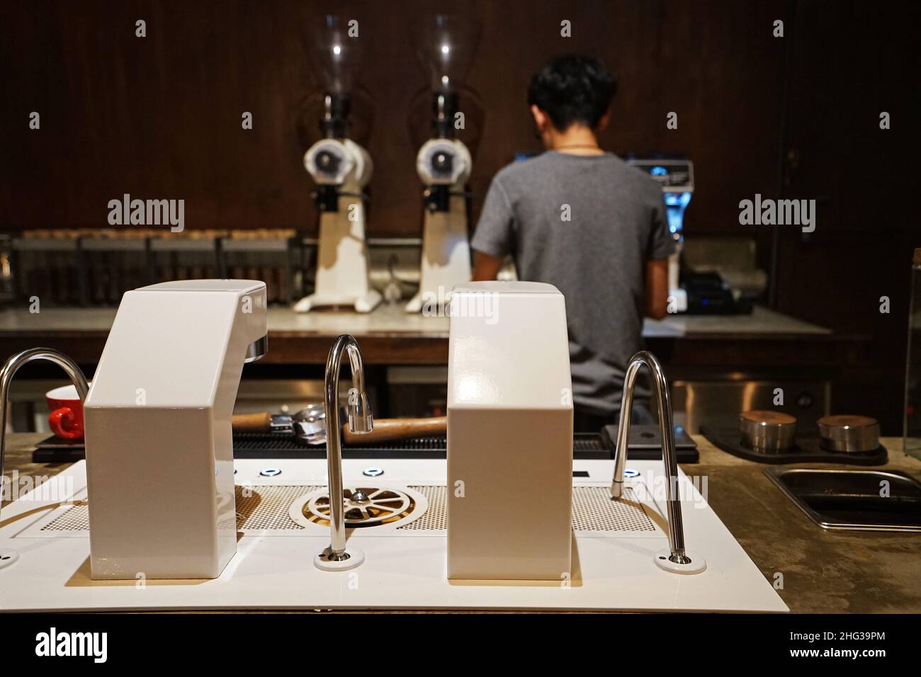 Interior design and bar decoration of specialty coffee shop decorated ...