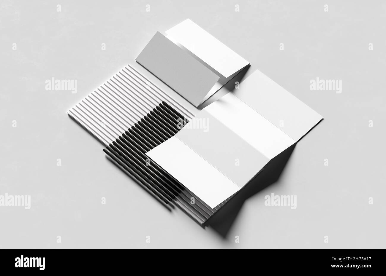 Four folded brochure mock up isolated on white background with modern ...