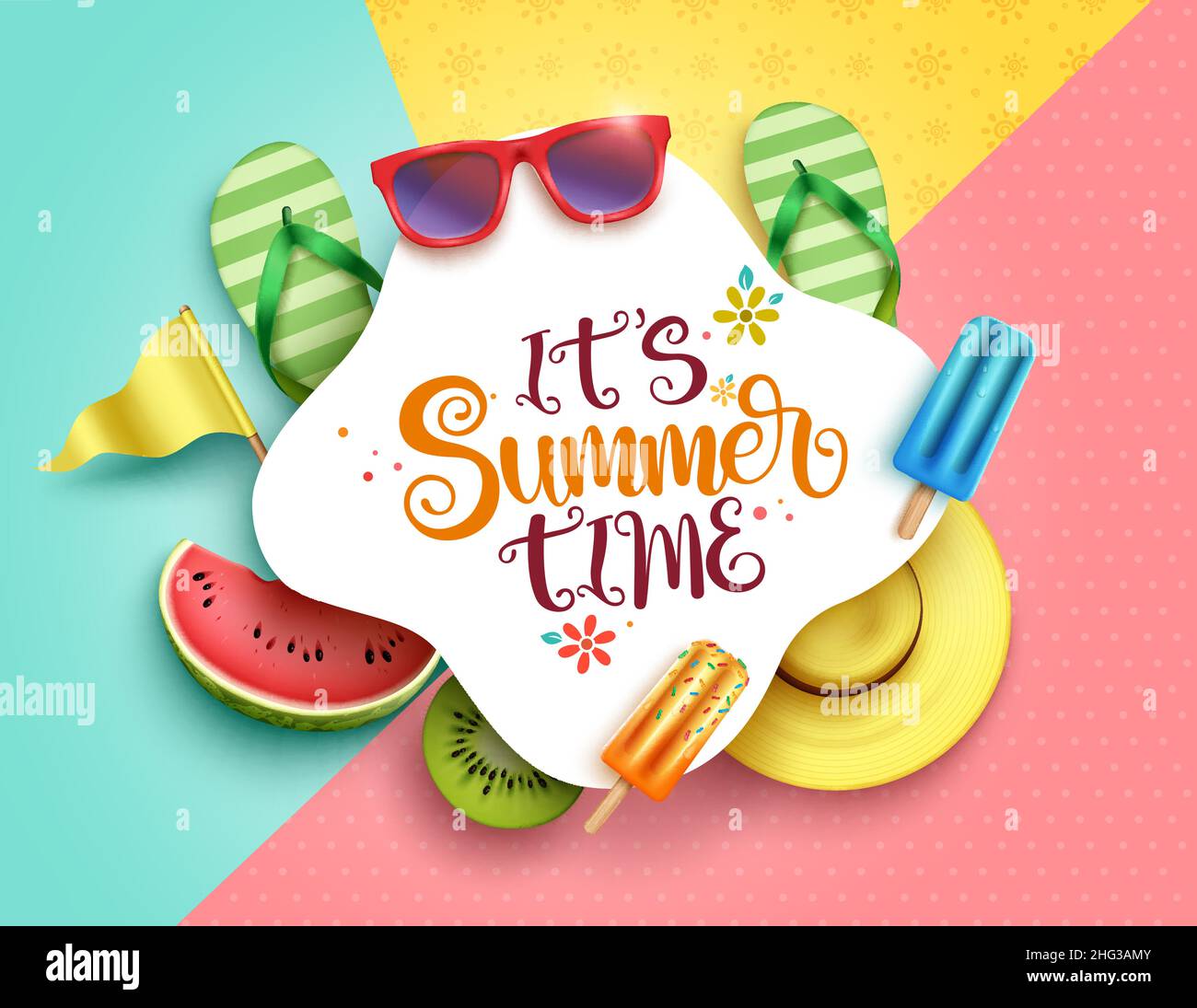 Summer time vector template design. It's summer time text in abstract ...