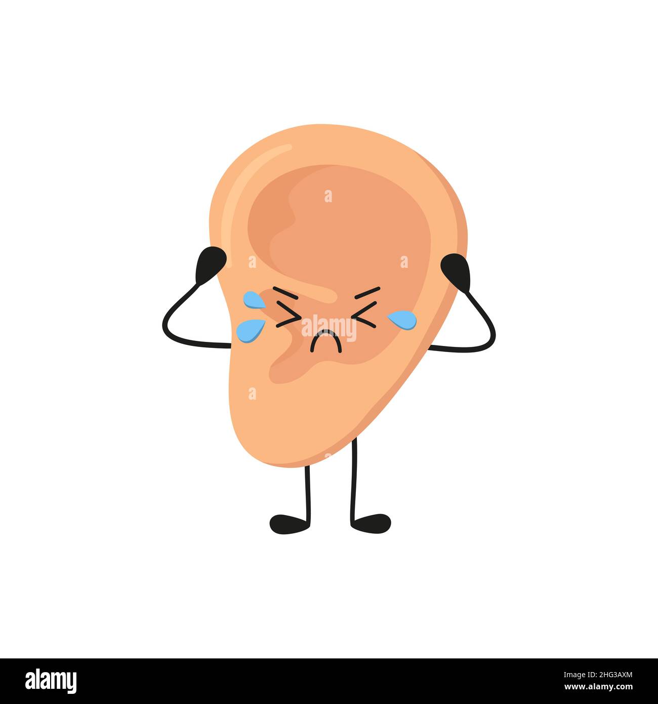Human ear kawaii sad character. Sick ear. The organ of hearing. Otitis ...