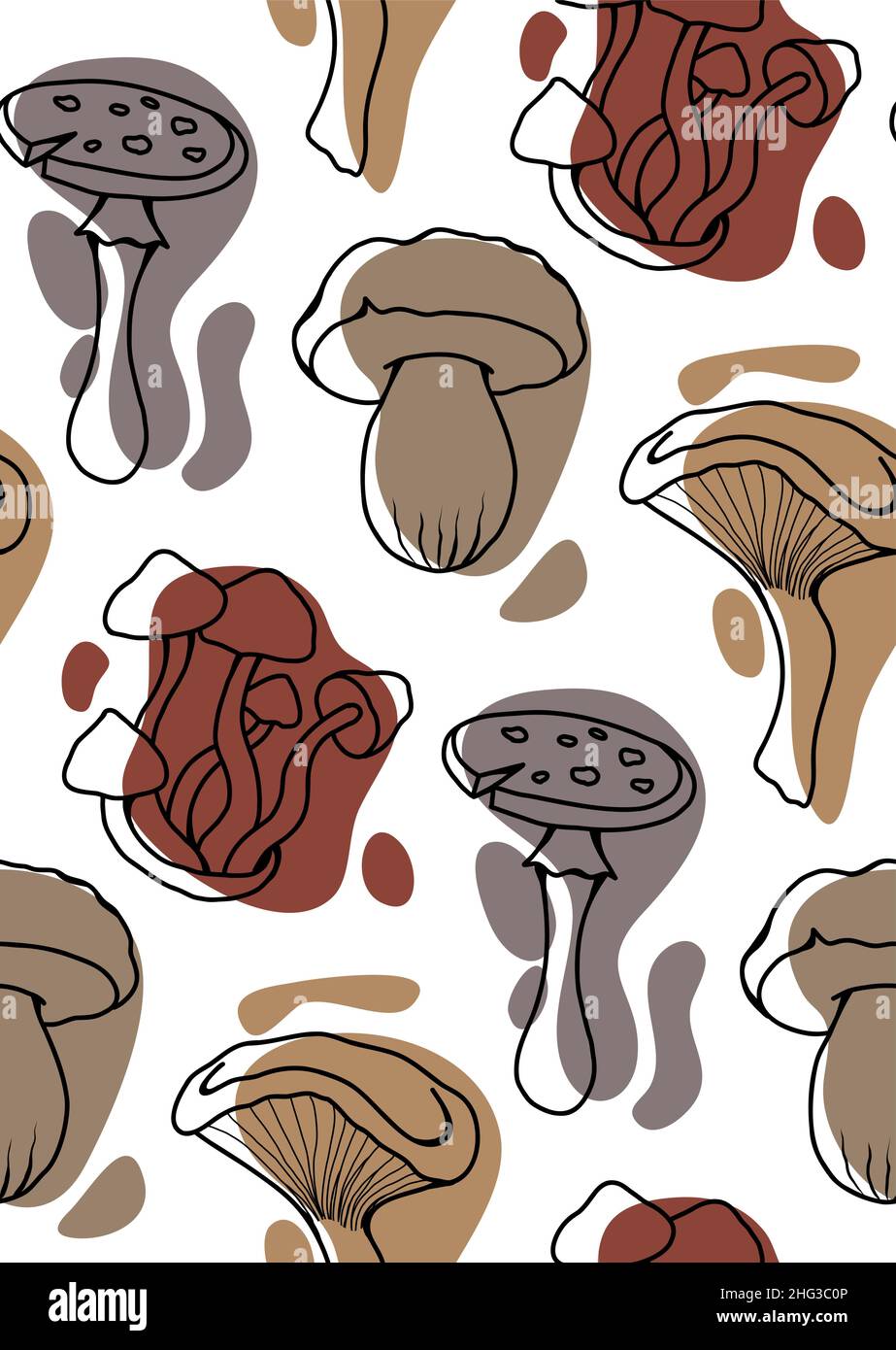 Vector seamless pattern with stylized sketches of poisonous mushrooms ...