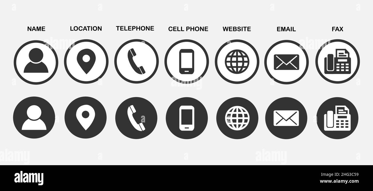 Contact information icons for business card on grey background Stock ...