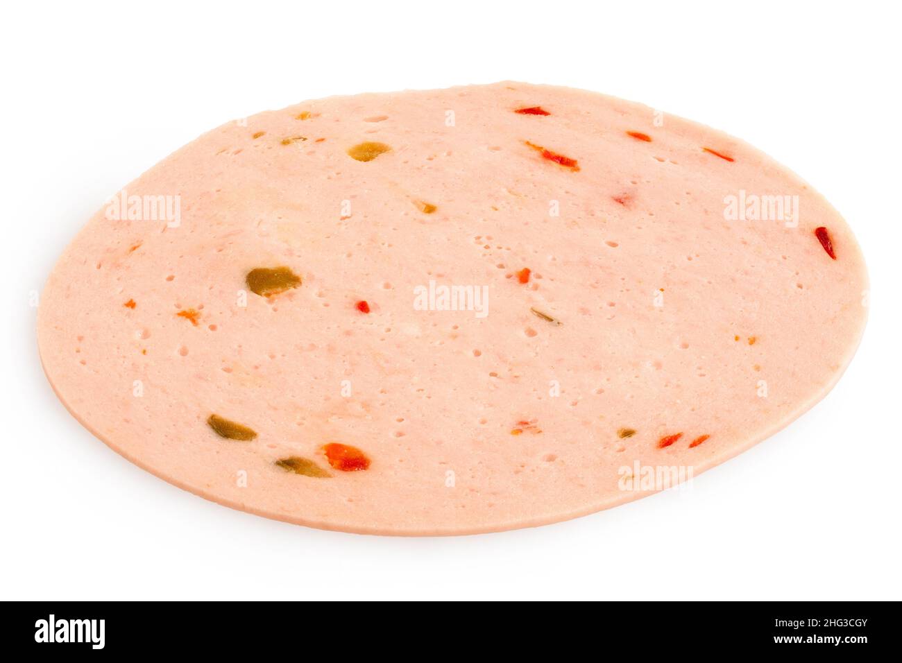 Slice of paprika lyoner ham isolated on white Stock Photo - Alamy