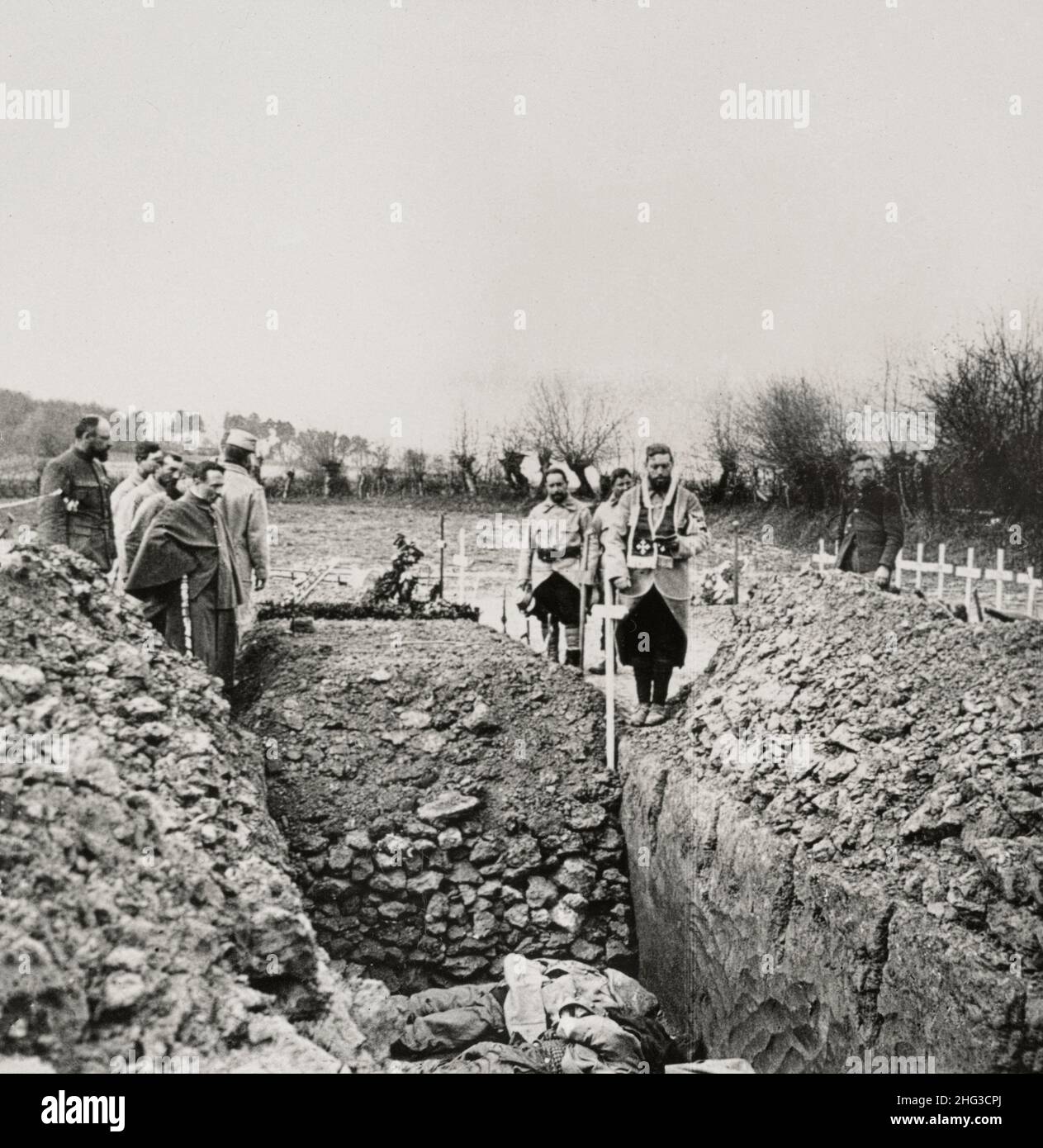World War I. 1914-1918. Internment of the fallen brave in the cemetery ...