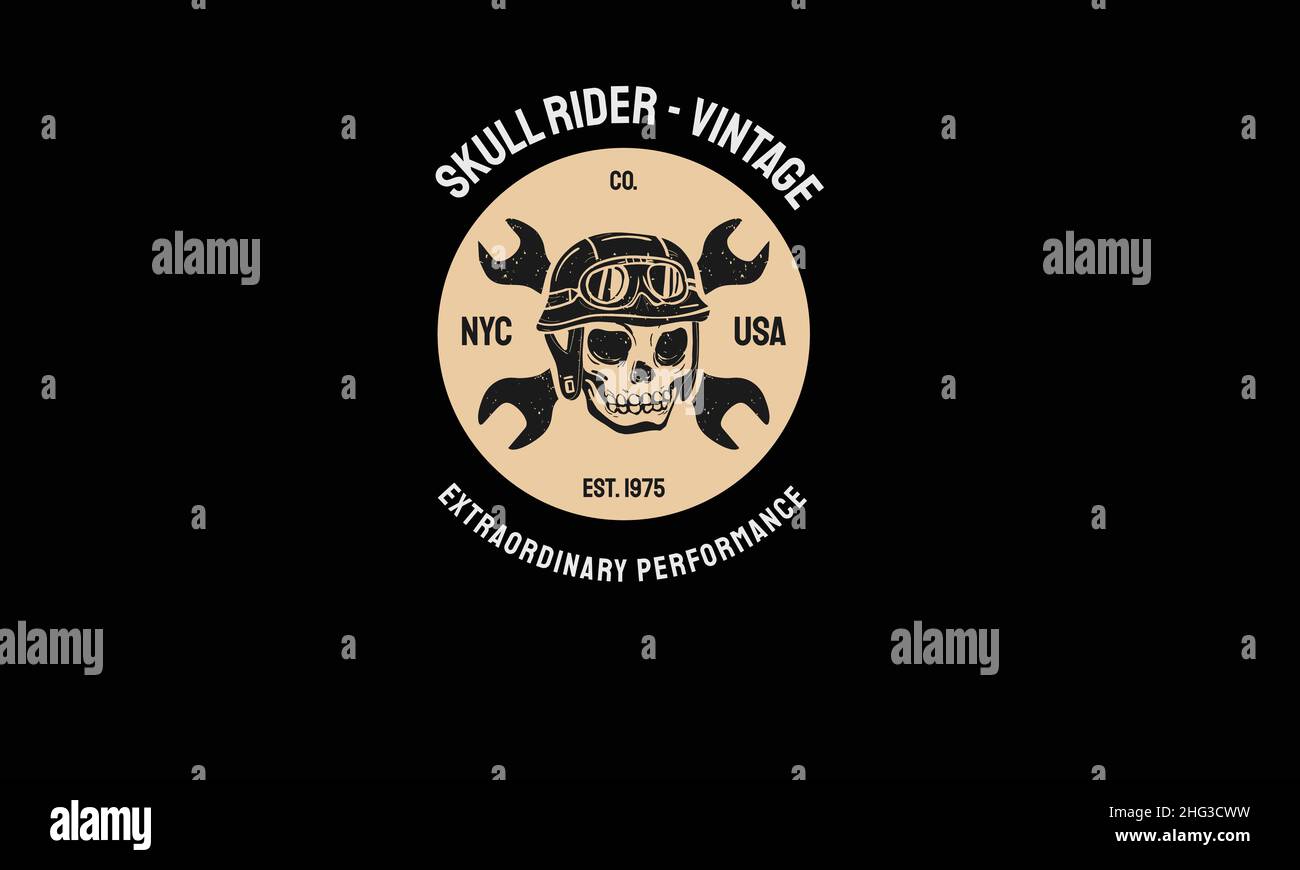 skull rider vintage motorcycle monogram text vector template Stock ...