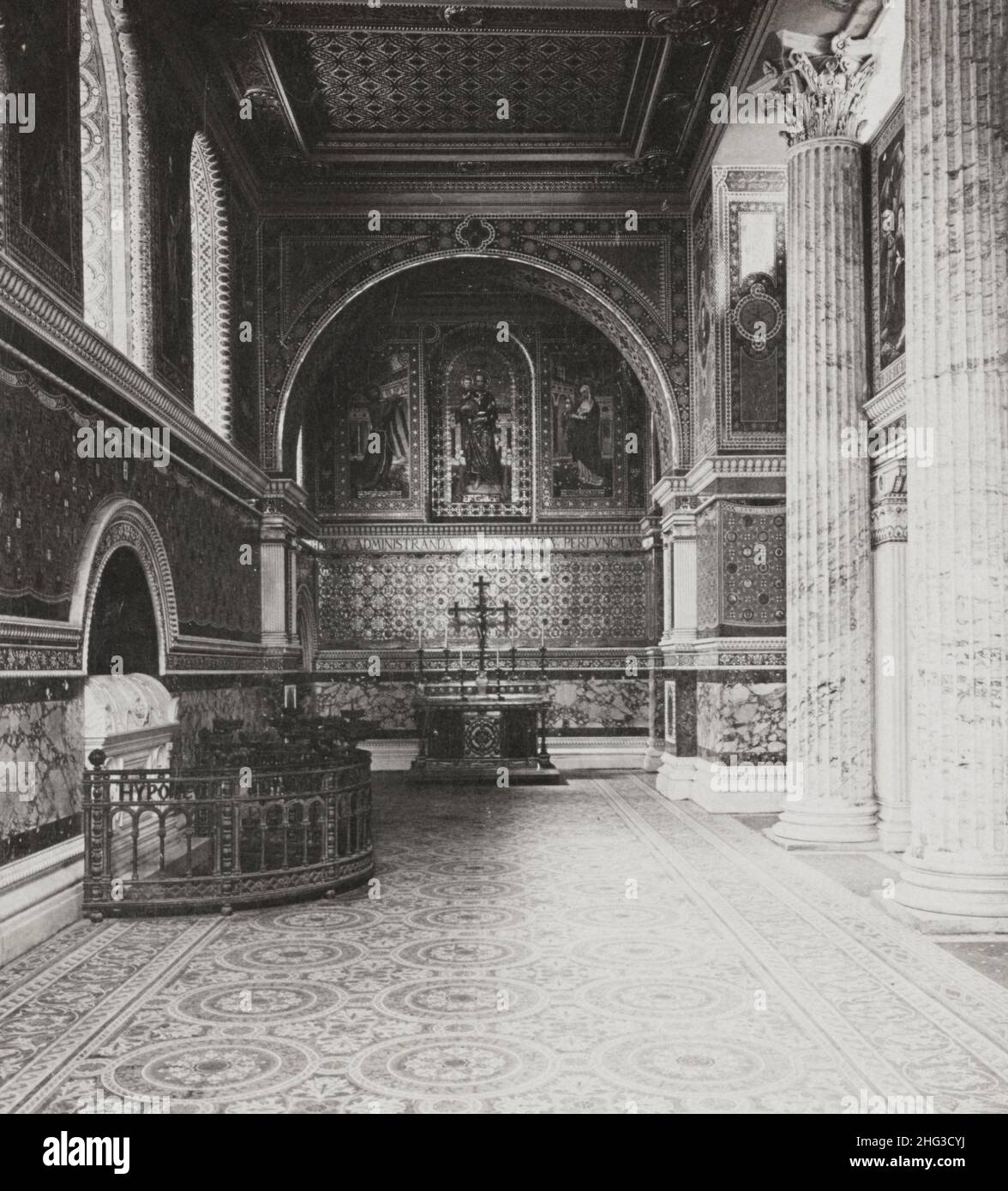 Vintage photo of vestibule in the Basilica of San Lorenzo, showing tomb ...