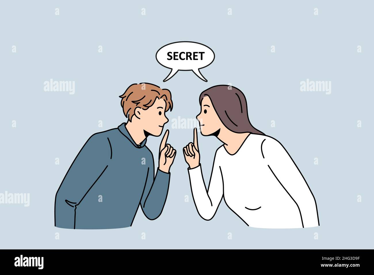 Secret privacy and silence concept. Young woman and man looking at each ...