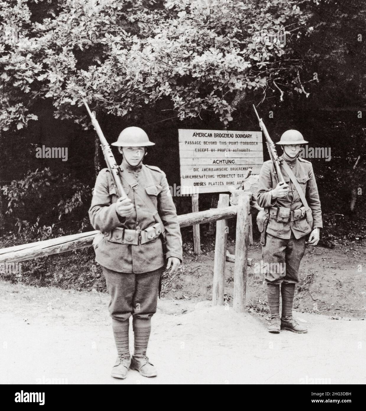 Archival photo of World War I. Guards at American Bridgehead Boundary ...