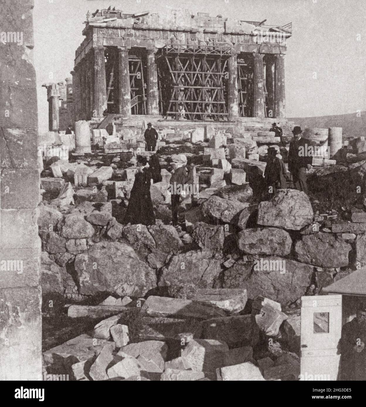 Vintage photo of the Parthenon, east from Acropolis entrance over ...