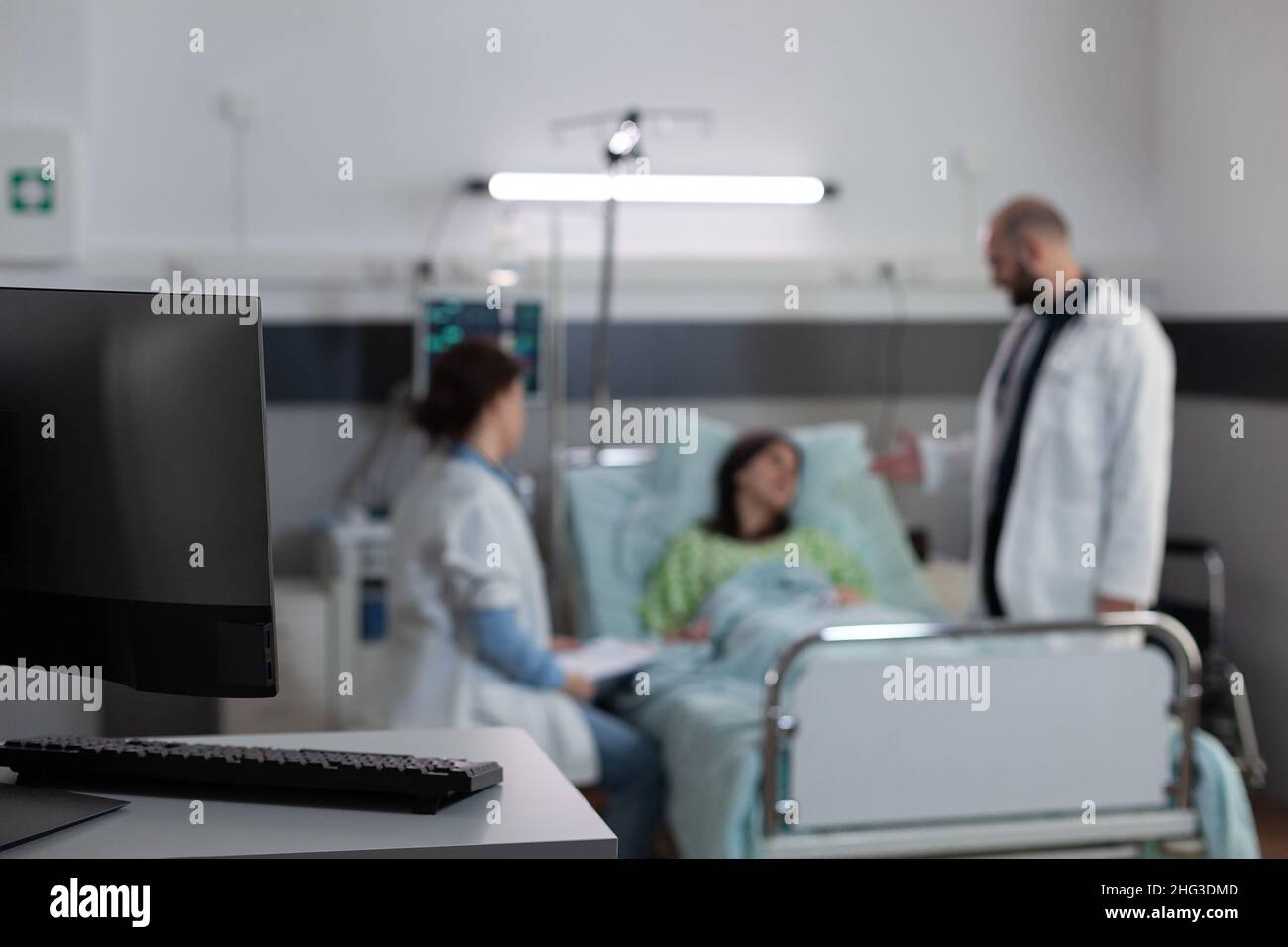 Focus on personal computer used for medical diagnosis and reading lab ...