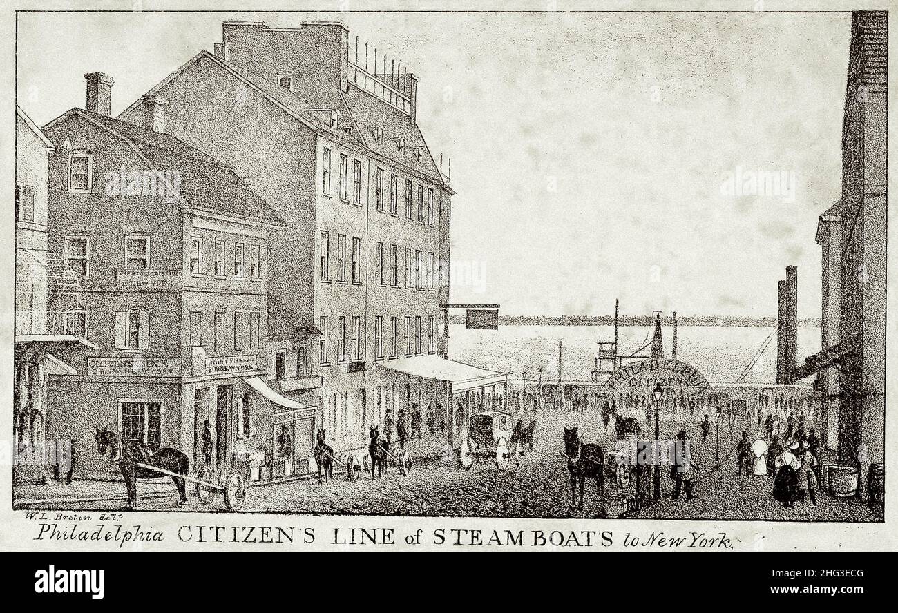 Vintage lithograph of Philadelphia Citizen's Line of Steam Boats to New ...