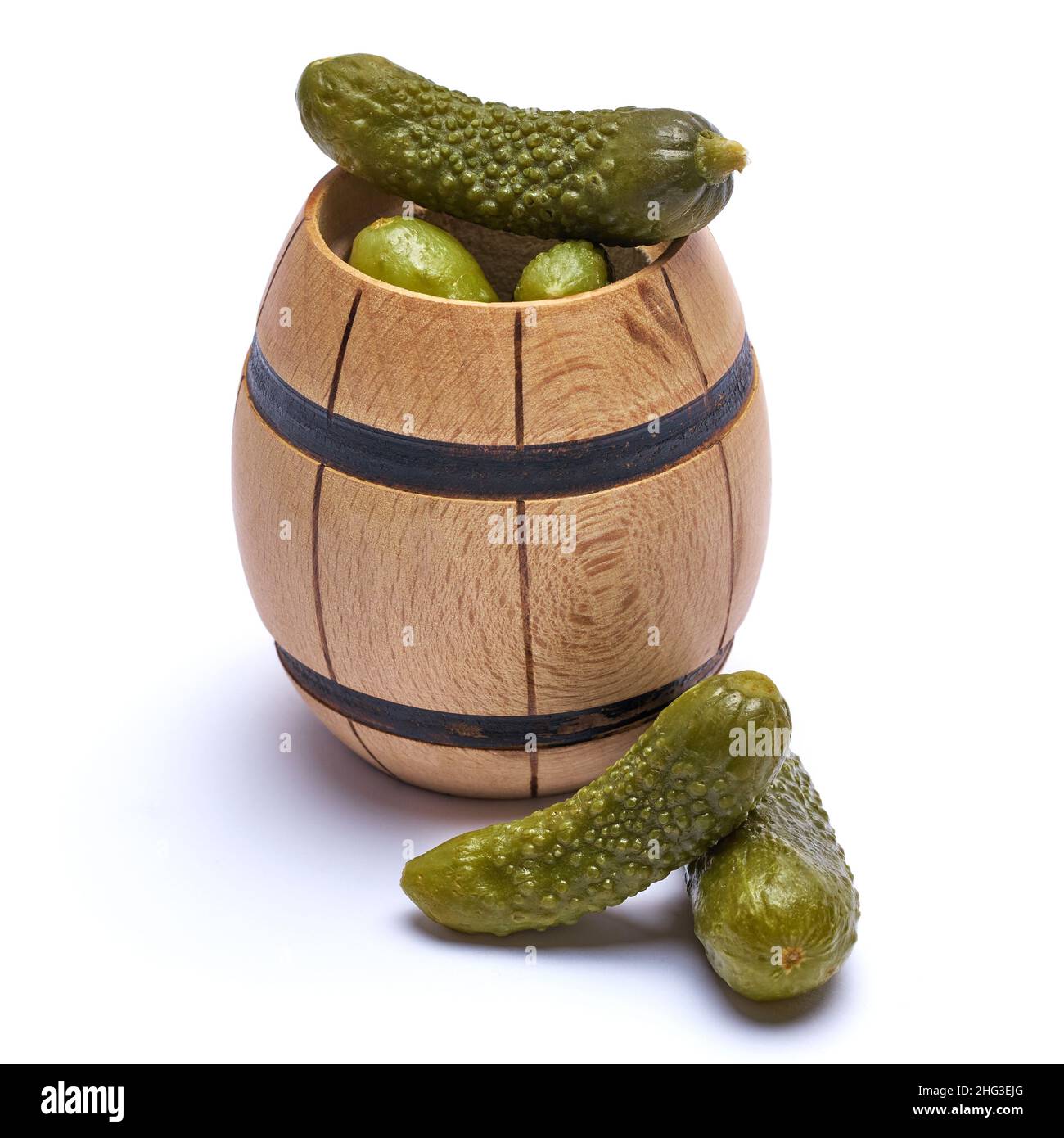 Barrel of Tasty green cornichons isolated on a white background Stock ...