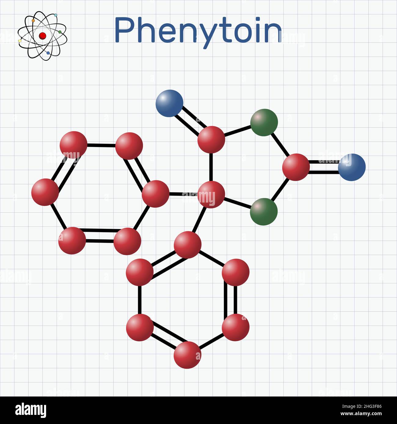 Phenytoin, PHT, diphenylhydantoin molecule. It is anticonvulsant, anti ...