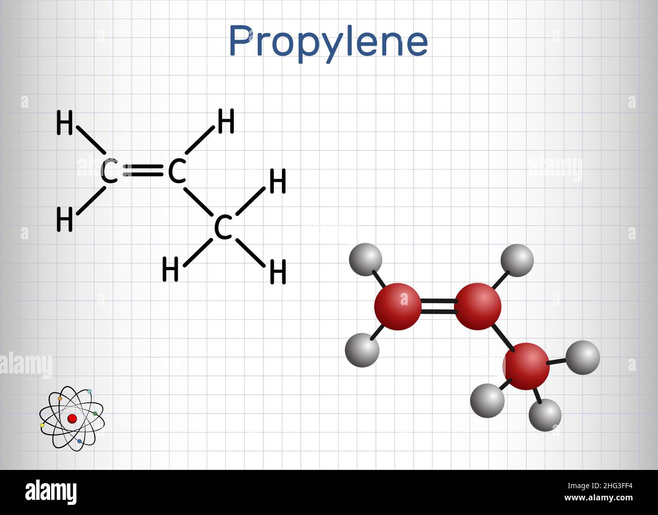 Propene, propylene molecule. It is simplest member of the alkene class ...