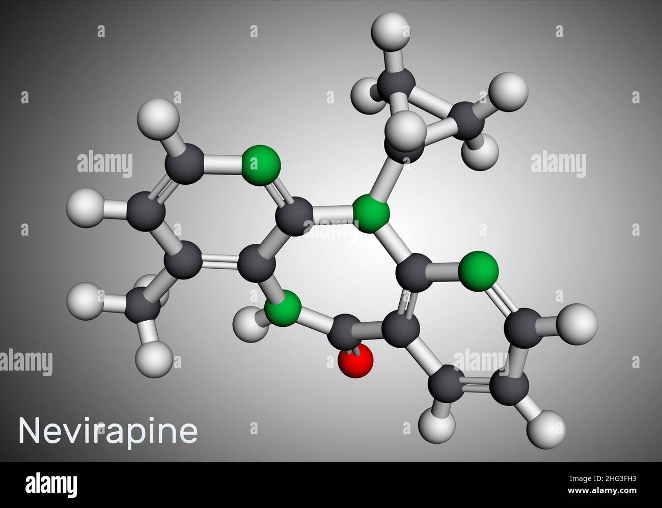 Nevirapine molecule. It is used to treat human immunodeficiency virus ...