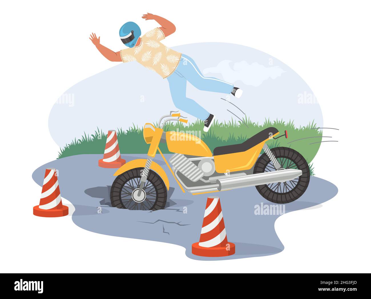 Motorcycle accident, vector illustration. Road crash. Two motorbikes ...