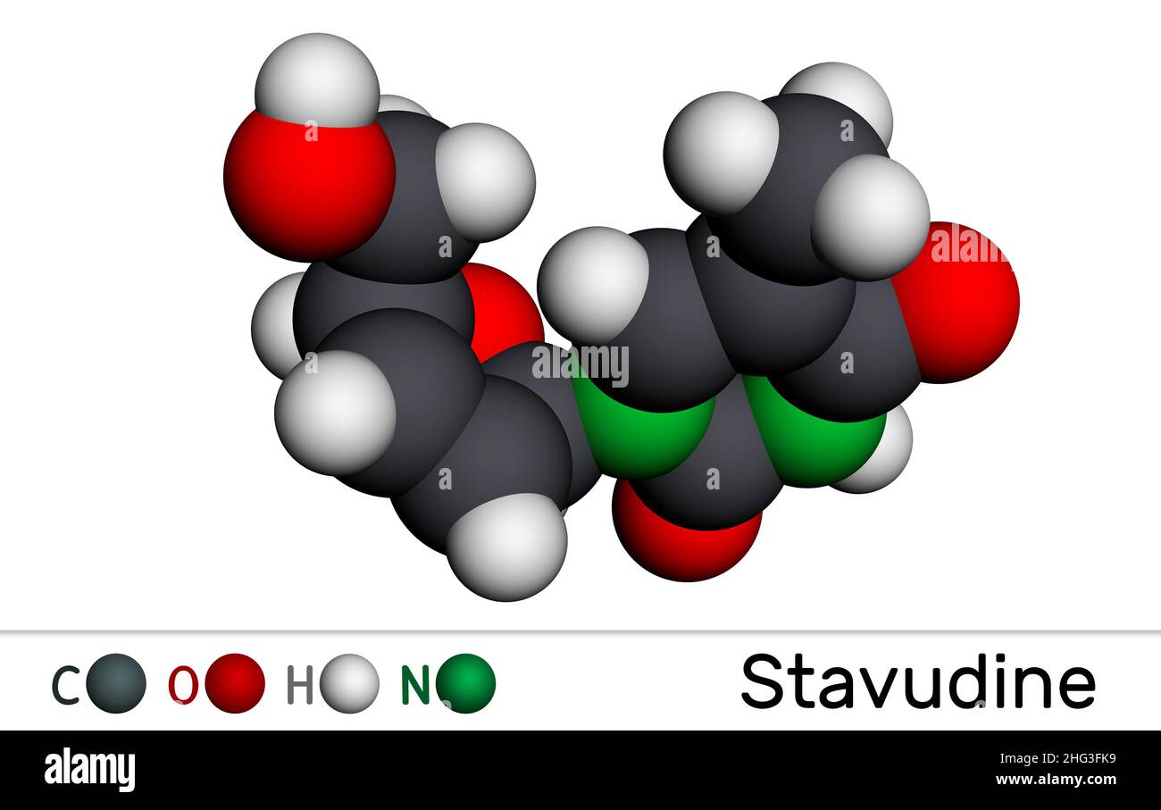 Stavudine, d4T molecule. It is dideoxynucleoside used in the treatment ...