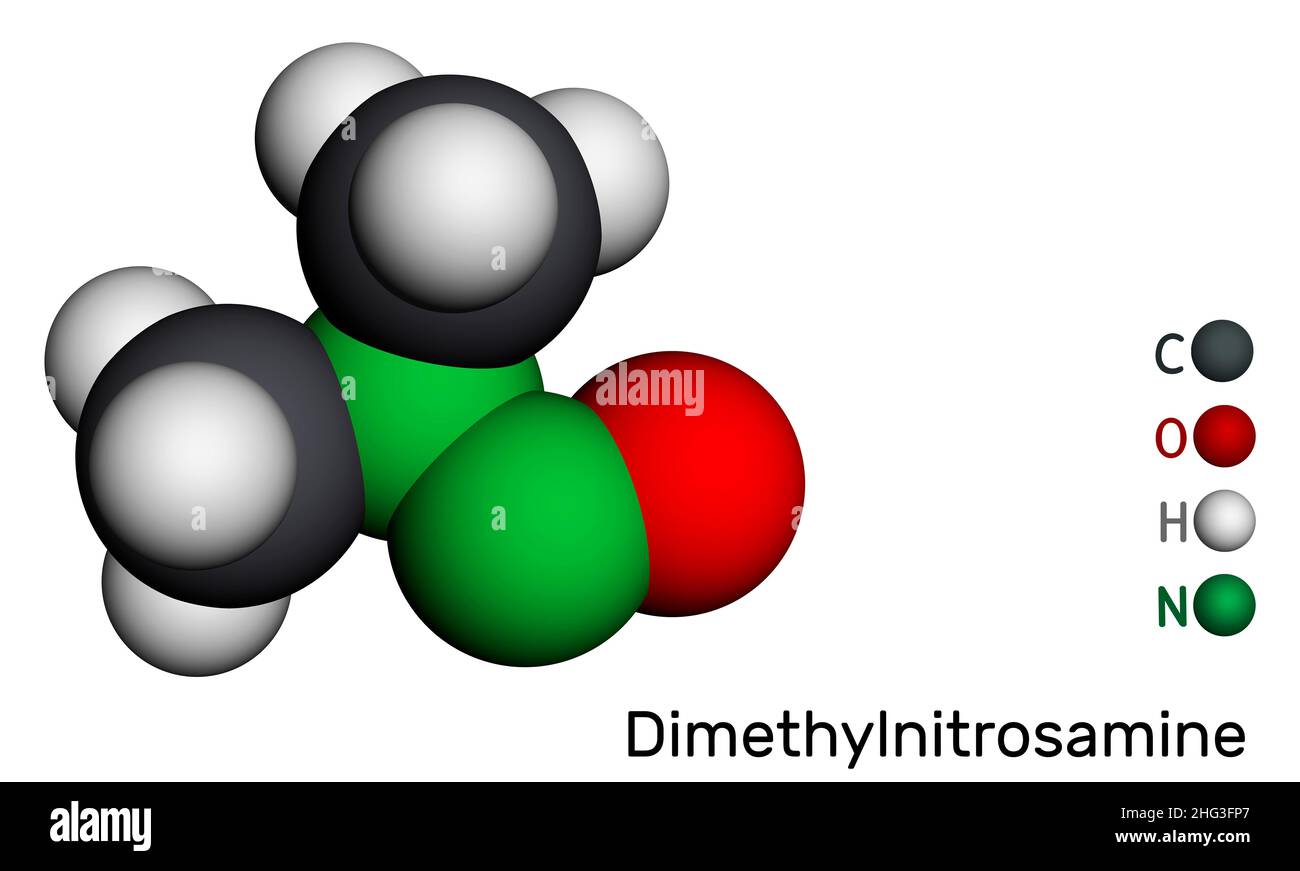 N-Nitrosodimethylamine, NDMA, dimethylnitrosamine, DMN molecule. It is ...