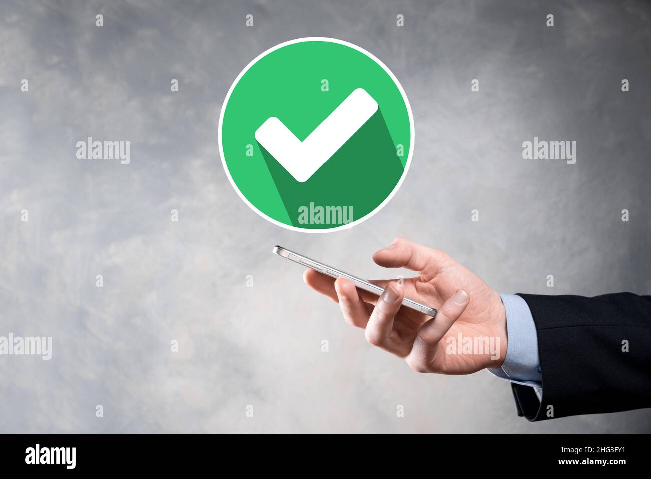 Hand holds green icon Check mark,Check Mark Sign, Tick Icon,right sign ...