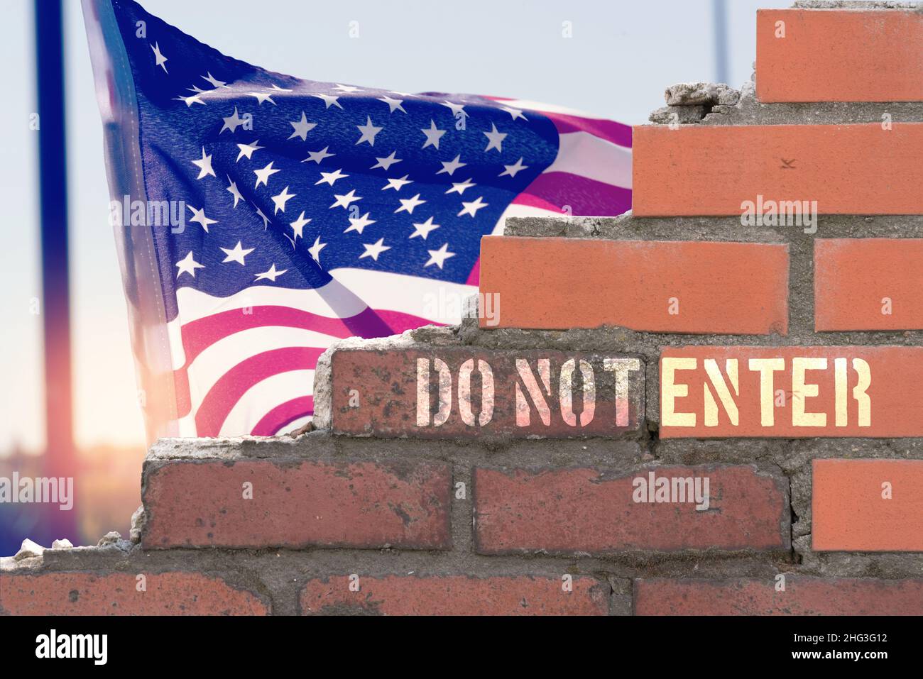 American border and entry warning Stock Photo - Alamy
