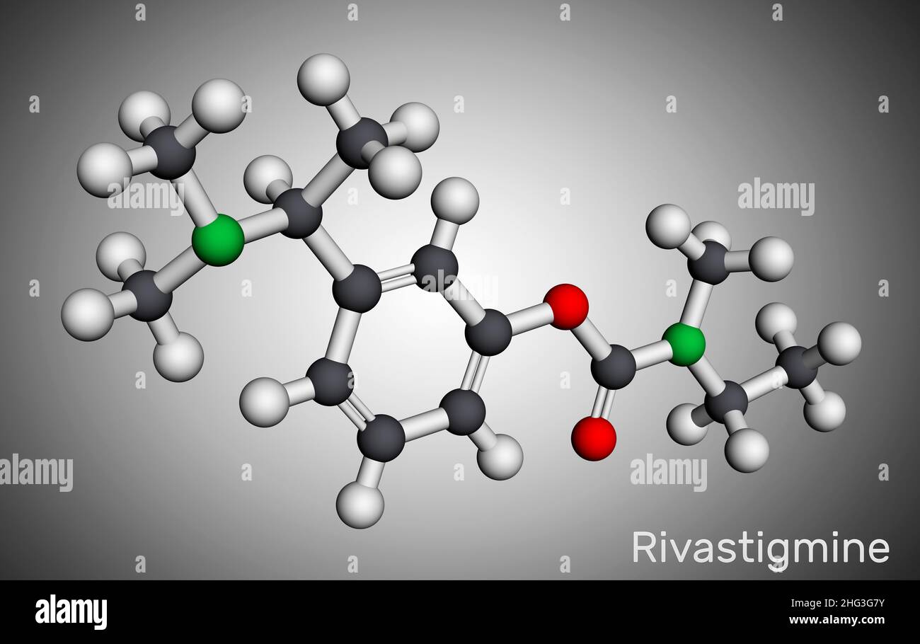 Rivastigmine molecule. It is acetylcholinesterase inhibitor, used for ...