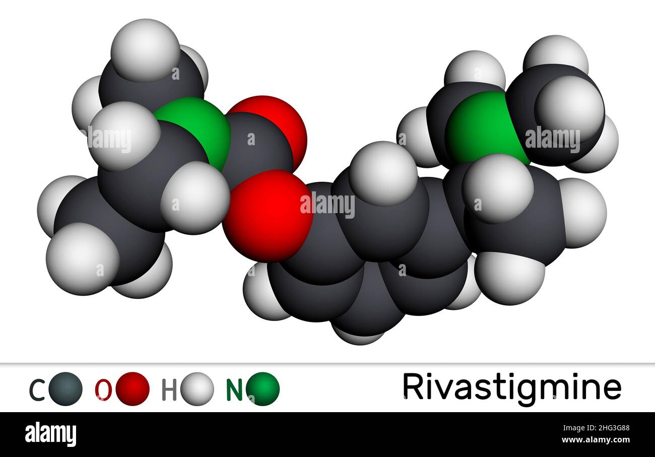 Rivastigmine molecule. It is acetylcholinesterase inhibitor, used for ...