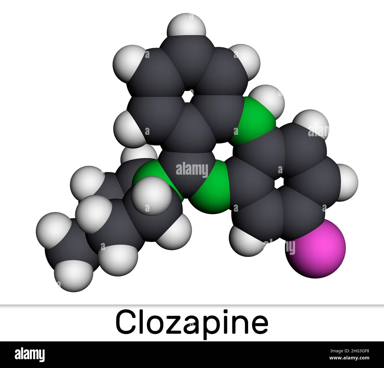 Clozapine molecule. It is dibenzodiazepine, atypical antipsychotic ...