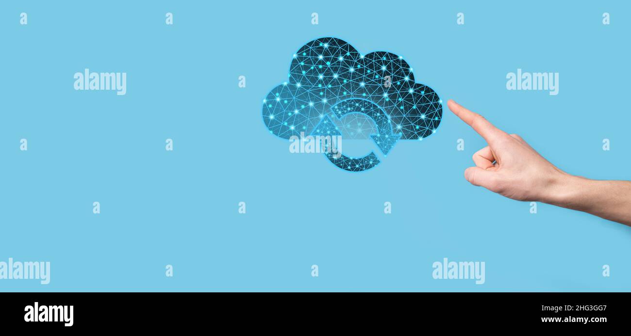 Cloud technology. Polygonal wireframe cloud storage sign with two ...