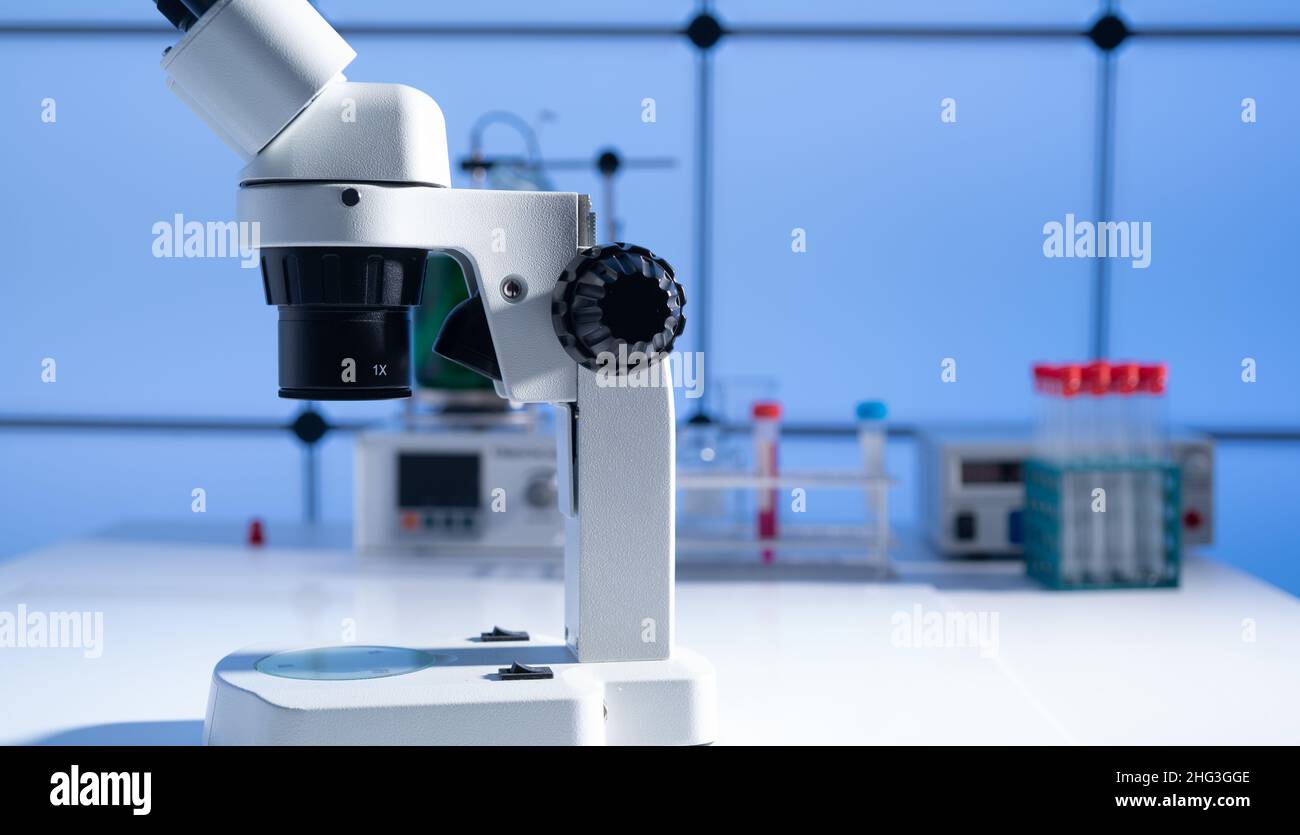 Microscope in a scientific microbiology laboratory of a medical clinic ...
