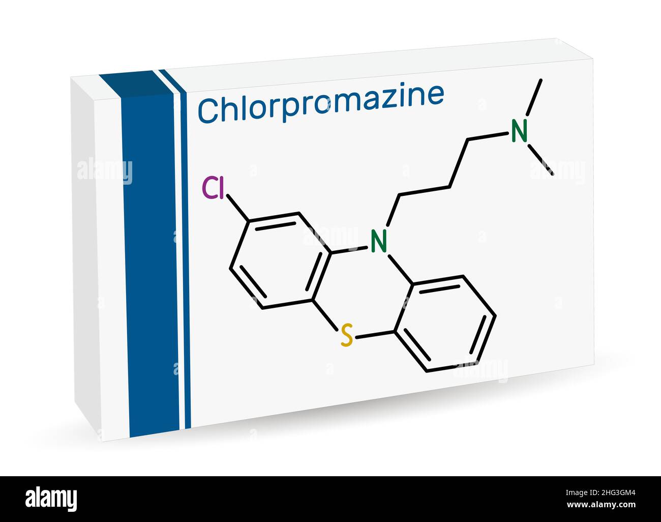 Chlorpromazine, CPZ molecule. Phenothiazine antipsychotic, used to ...