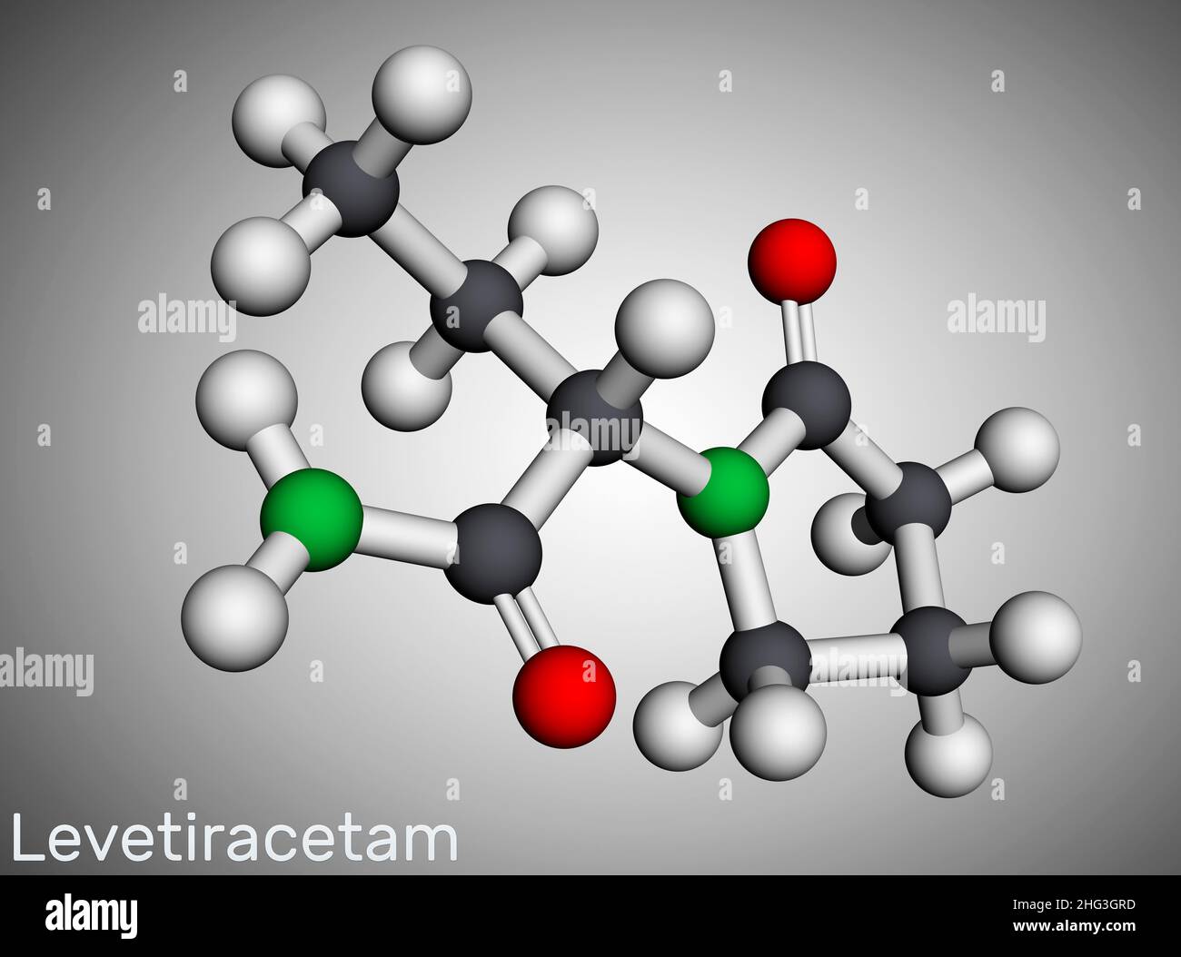 Levetiracetam molecule. It is pyrrolidine, anticonvulsant medication ...