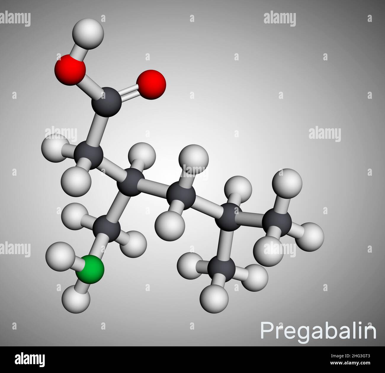 Pregabalin molecule. It is anticonvulsant, anxiolytic drug used to ...
