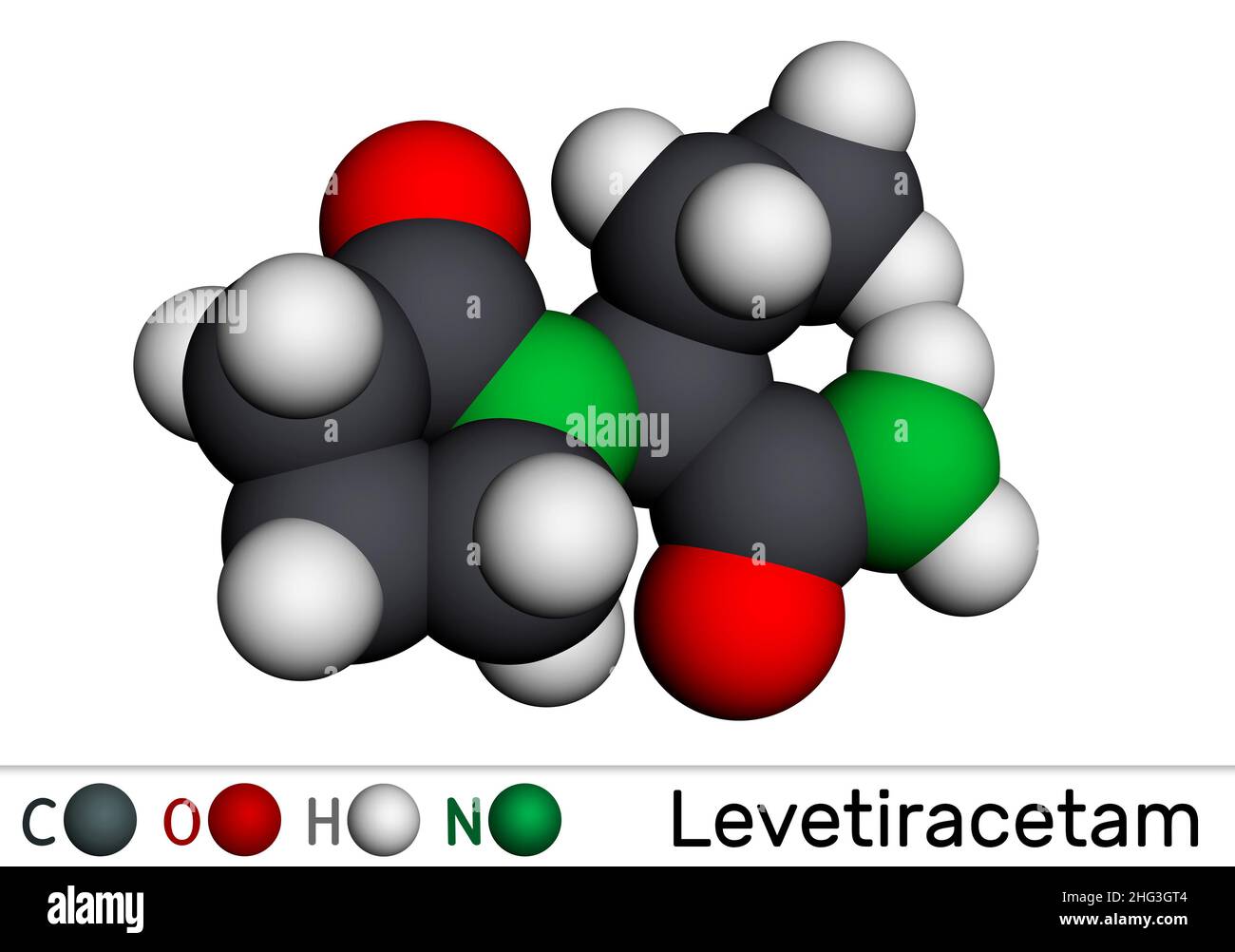 Levetiracetam molecule. It is pyrrolidine, anticonvulsant medication ...