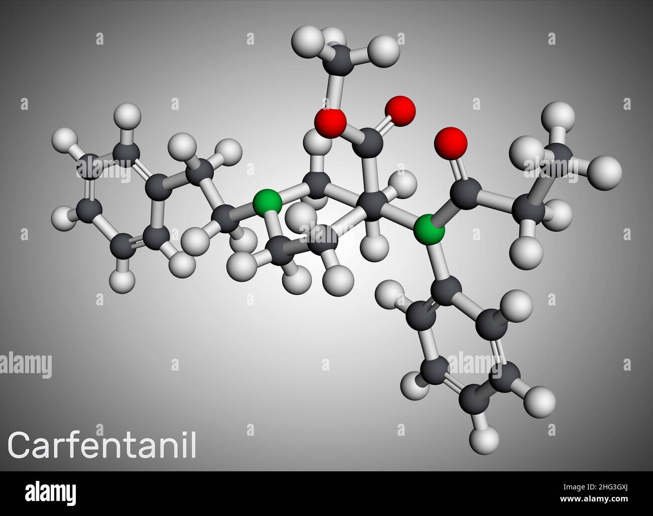 Carfentanil, carfentanyl molecule. It is derivative of fentanyl, one of ...