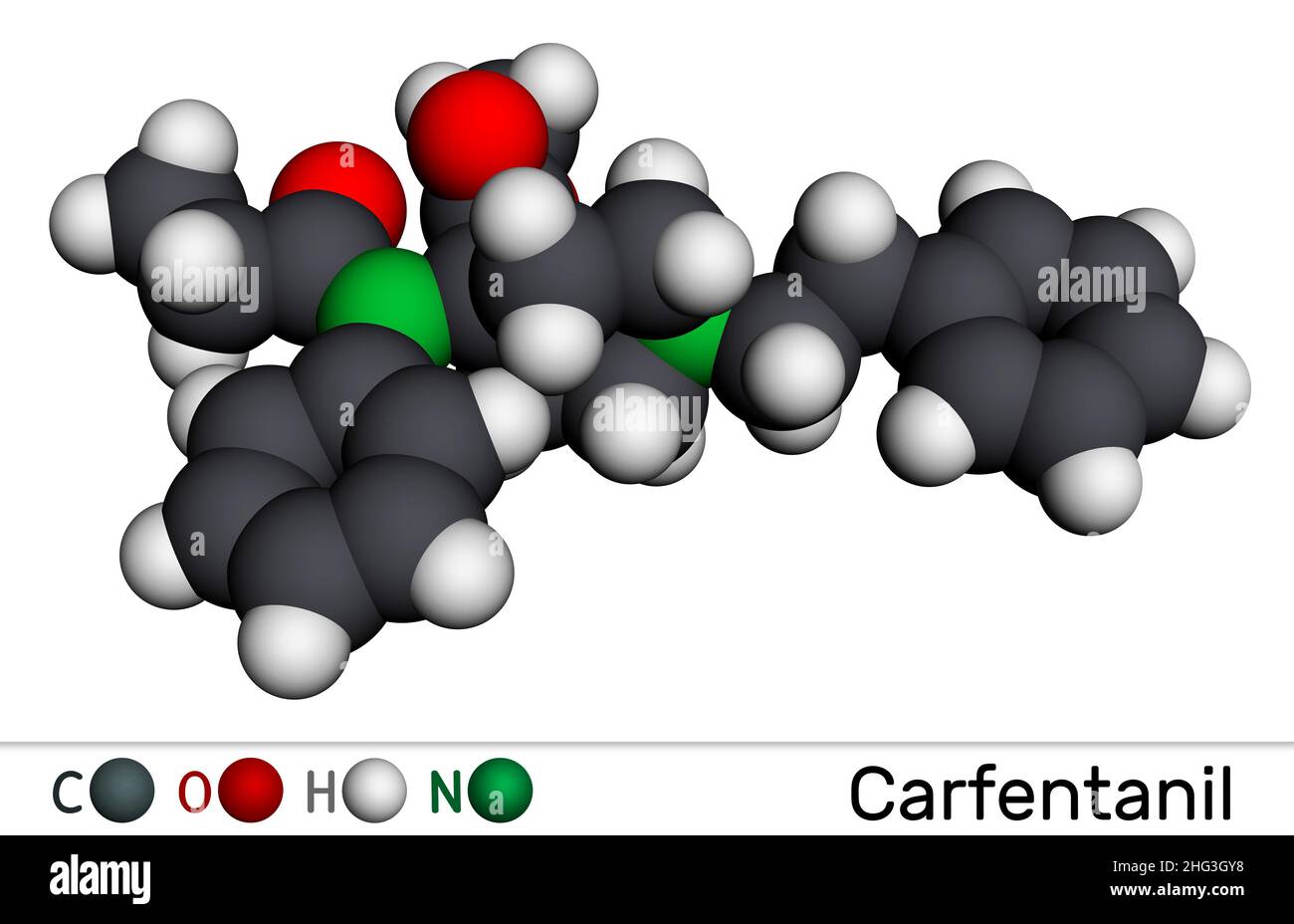 Carfentanil, carfentanyl molecule. It is derivative of fentanyl, one of ...