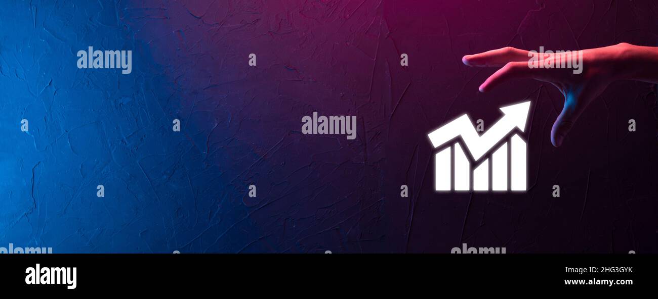 Businessman holding graph growth and increase of chart positive ...