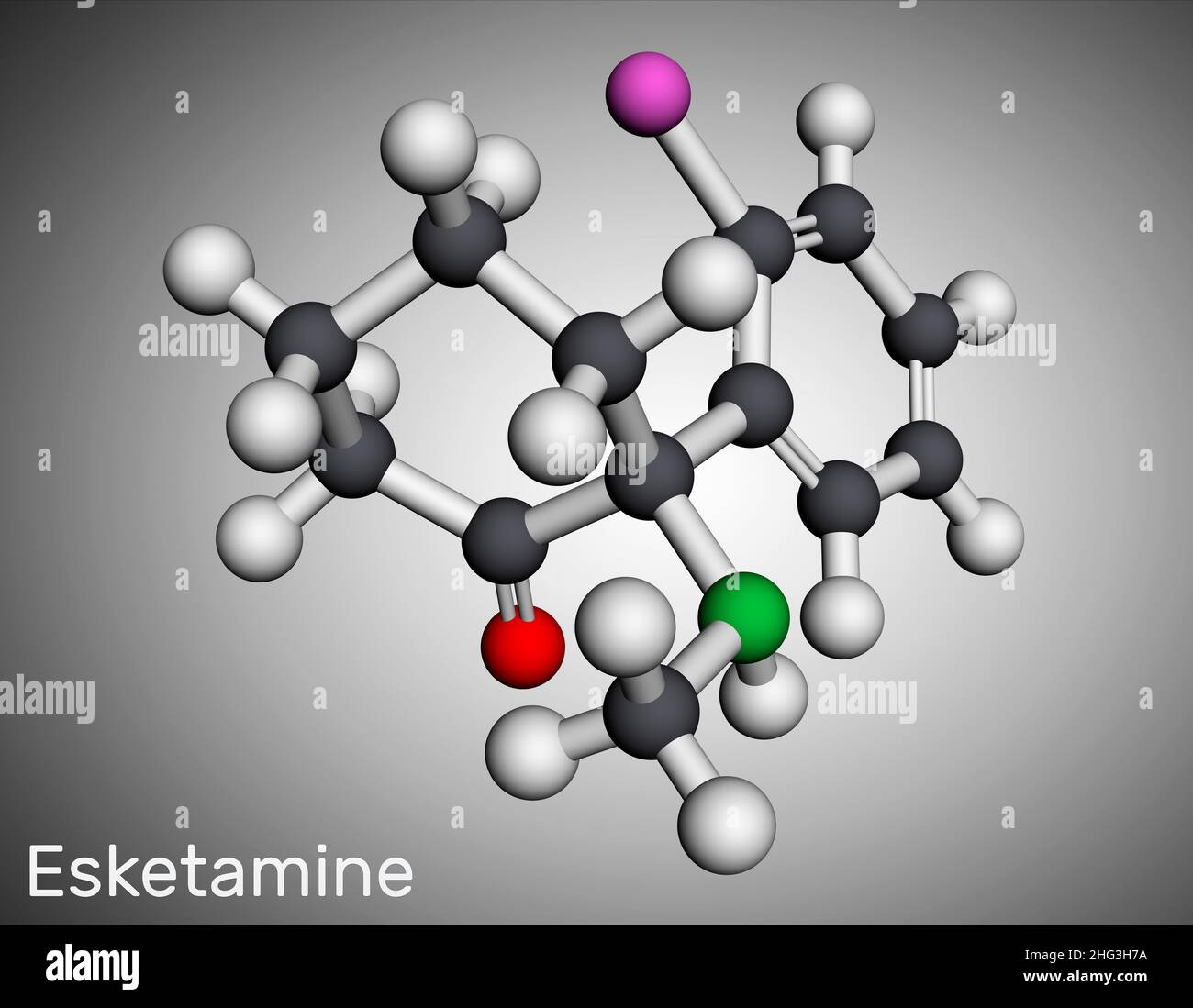 Esketamine molecule. It is the S-enantiomer of ketamine, with analgesic ...